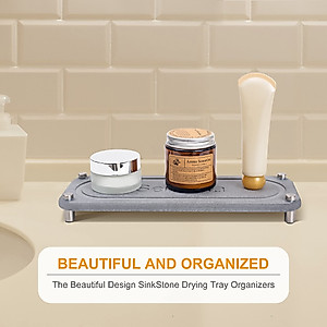 Bathroom Counter Tray 2 Pack,Diatomaceous Earth Stone Fast Drying Bathroom Vanity Tray,Soap Dispenser Tray for Kitchen Decor