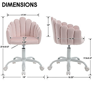 LukeAlon Kids Cute Swivel Desk Chair, Velvet Child Study Chair with Rolling Wheels and Arms, Comfy Upholstered Height Adjustable Teen Vanity Chair for Home Bedroom School, Pink