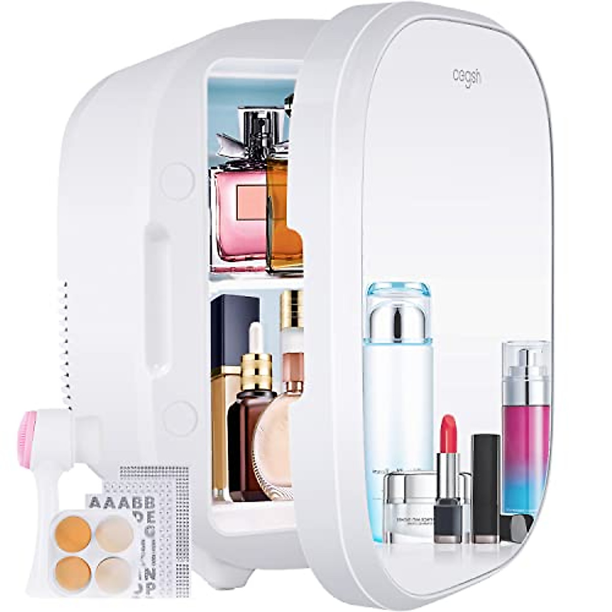 Cegsin Mini Fridge, 5 Liter/8 Cans Small Skincare Fridge with Mirror Door, AC/DC Portable Mini Refrigerator for Cosmetic & Makeup, Compact Plug In Cooler and Warmer for Bedroom, Dorm, Office, Car(White)