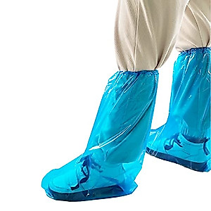 Yzurbu 50 Pcs (25 Pairs) Disposable Shoe Covers Non Slip Blue Rain Shoes and Boots Covers Long Waterproof Anti-Slip Overshoe (Large Size - Up to US Men's 11 & US Women's 13)