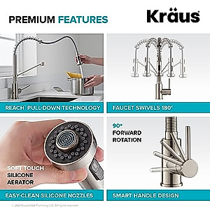 Kraus KSF-1610SFS Bolden Touchless Sensor Commercial Pull-Down Single Handle 18-Inch Kitchen Faucet, Spot Free Stainless Steel