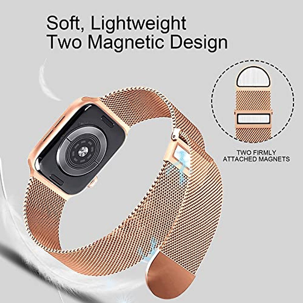 Magnetic Watch Band Compatible with Apple Watch Bands 42mm 44mm 45mm for Women Men,Milanese Loop Stainless Steel Mesh Adjustable Strap Wristband for iWatch Series 8 7 6 5 4 3 2 SE