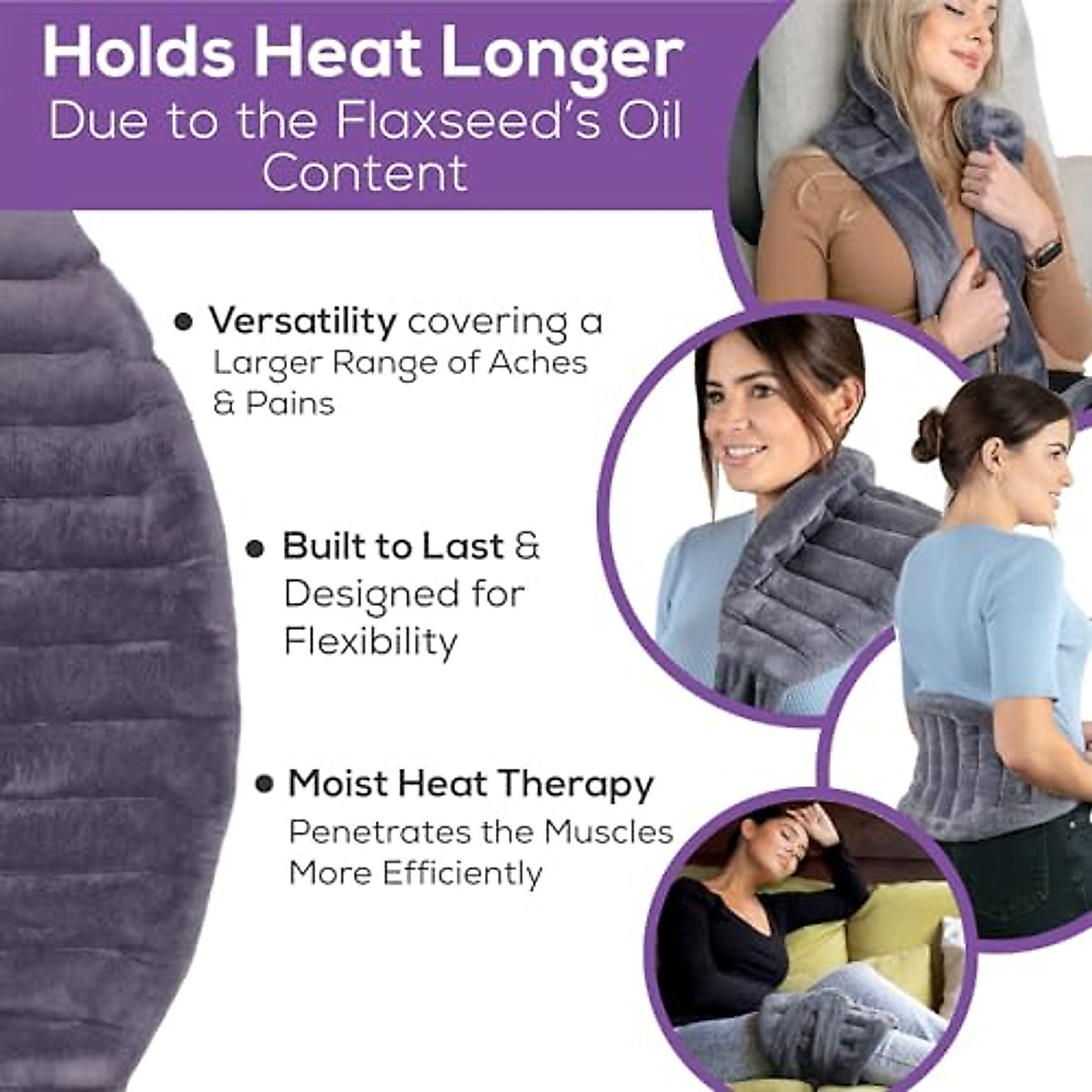 Microwave Heating Pad for Lower Back Pain Relief - Moist Heating Pad for Neck & Shoulders, Cramps, Microwavable Heating Pads 71" Ties, Heat Pack Warm Compress Heat Wrap, Flaxseed Rice Hot Bag (Gray)