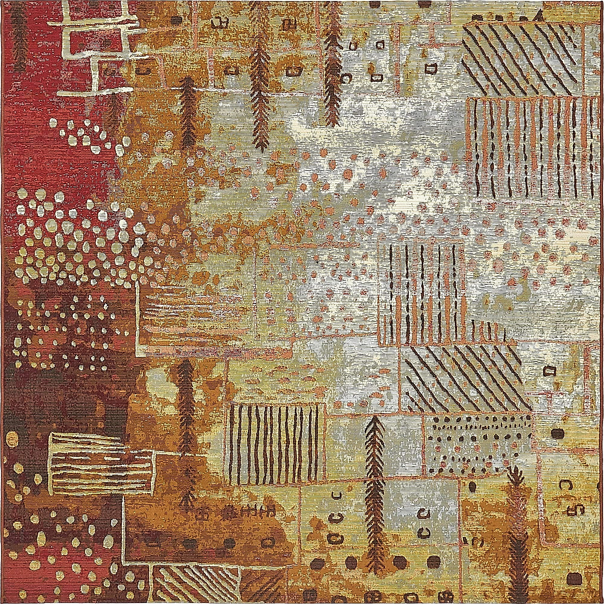 Unique Loom Outdoor Modern Collection Area Rug - Pine (5' 4" Square, Multi/ Brown)