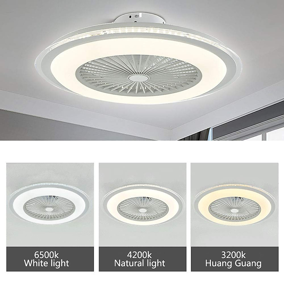 US DELIVER Ceiling Fan LED Fan Chandelier, 36 W, Ceiling Lighting, dimmable with Remote Control, Dimmable Adjustable Wind Speed, Modern Bedroom (White)