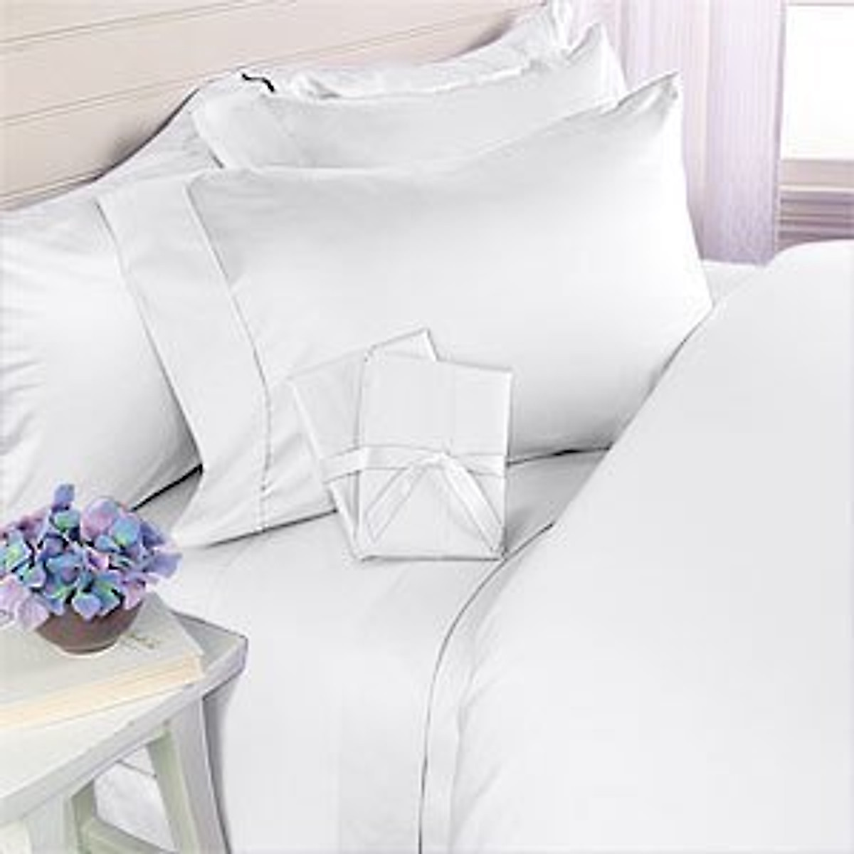Elegant Comfort ® 1500 Thread Count WRINKLE & FADE RESISTANT 4 pc Sheet set, Deep Pocket Up to 18" - All Size and Colors, Full White