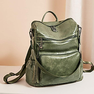 CLUCI Backpack Purse for Women Fashion Two Toned Leather Designer Travel Large Ladies Shoulder Bags with Tassel green