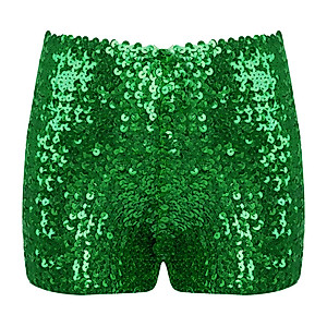 FEESHOW Girls Kids Gymnastic Shorts Glitter Ballet Dance Shorts Boys Metallic Spandex Tumbling Yoga Sports Shorts Green 3-4 Years