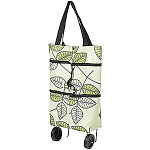 LOGOFUN 2 Pcs Folding Shopping Bag Collapsible Trolley Bags with Wheels Portable Reusable Grocery Bags (Leaf)