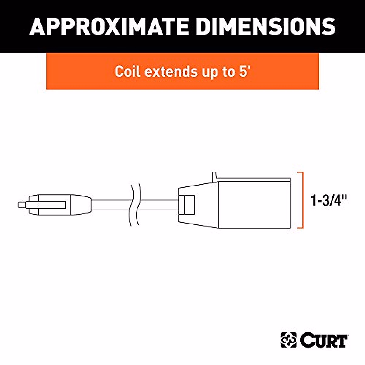 CURT 57281 5-Foot 7-Way RV Blade Vehicle-Side to 5-Way Flat Trailer Wiring Adapter Extension Harness