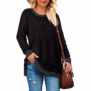 WEESO Long Sweatshirts for Women Pullover Sweaters Tops Round Neck Black Large