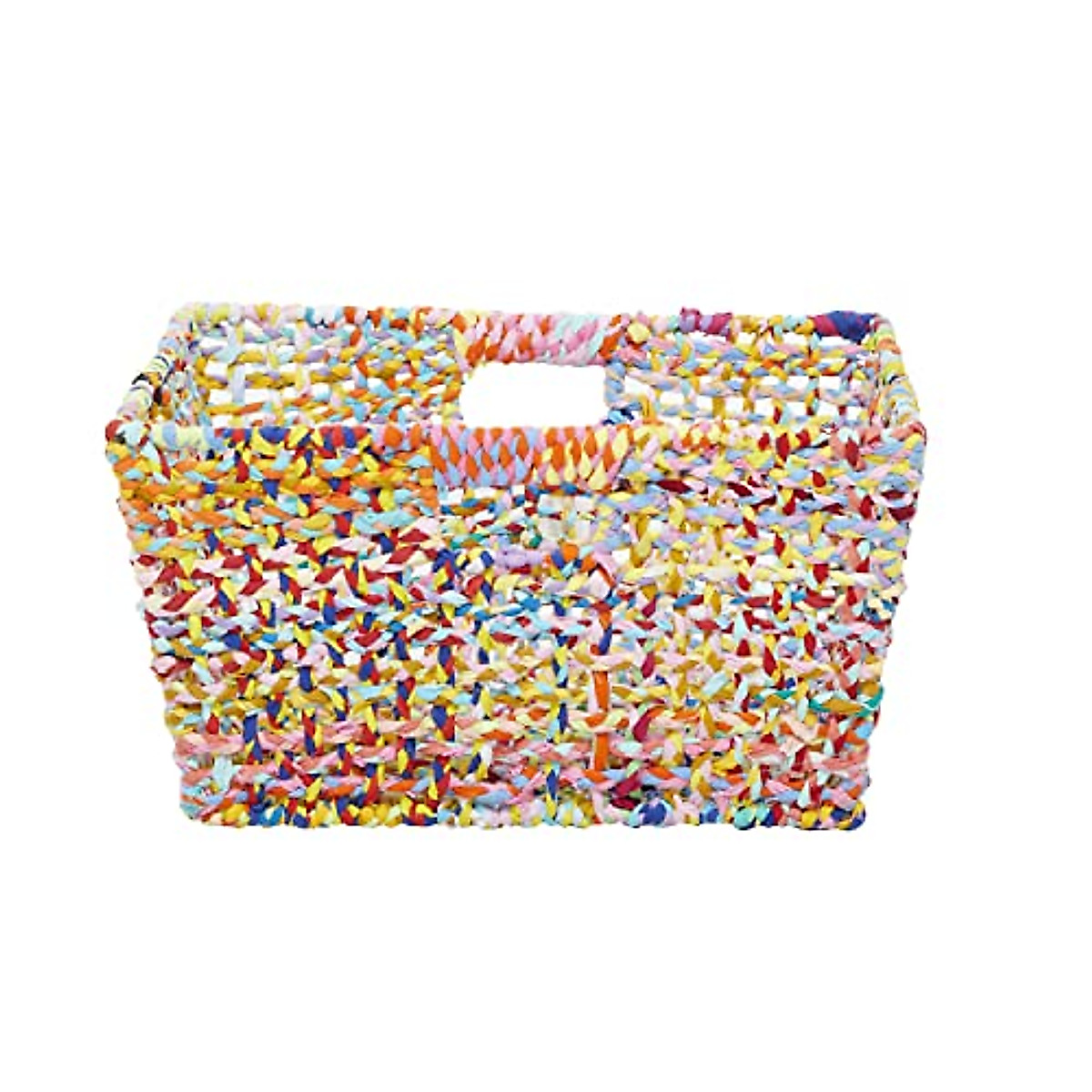 CosmoLiving by Cosmopolitan Cotton Rectangle Storage Basket with Handles, 19" x 16" x 10", Multi Colored