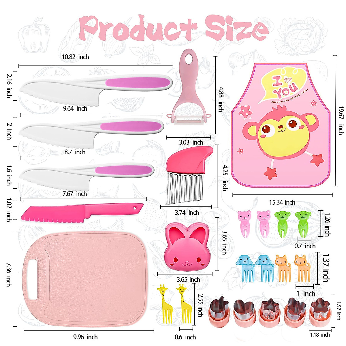 Montessori Kitchen Tools for Toddler, Kids Kitchen Knife Set Include Serrated Edges Plastic Toddler Knife,Kids Knives For Real Cooking With Cutting Board