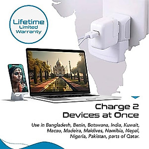 Ceptics US to India Plug Adapter works in Nepal, Maldives, Pakistan, India Power Adapter, Dual USA Input, Grounded Travel Adapter for Indian plug, Perfect for Phones, Laptop Chargers, 3 Pack (CT-10)