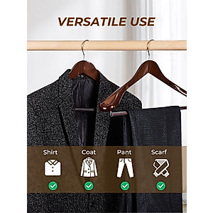 HOUSE DAY Wide Shoulder Wooden Hangers, Wood Suit Hangers with Non Slip Pant Holder, Heavy Duty Coat Hangers for Closet, Wooden Clothes Hangers for Suits, Coats, Jackets, Shirts (6 Pack, Walnut)