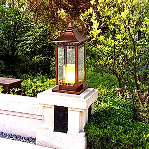 ZHUANYIYI Solar Lights Outdoor,Chinese Style Solar Wall Lamp Outdoor LED Column Head Light Creative Outdoor Waterproof Column Light,for Home Garden