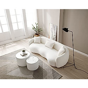 96.4" Mid Century Modern Curved Sofa for Living Room, 3-Seat Upholstery Boucle Fabric Couch for Bedroom, Office, Apartment (Beige)