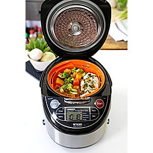 Tiger JAX-T18U-K 10-Cup (Uncooked) Micom Rice Cooker with Food Steamer & Slow Cooker, Stainless Steel Black