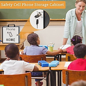 Echaprey Cell Phone Holder Classroom Pocket Chart Wooden Cell Phone Storage Cabinet with Lock 33 Slots Desktop Cell Phone Holder for Classroom Office (33 Slots Black)