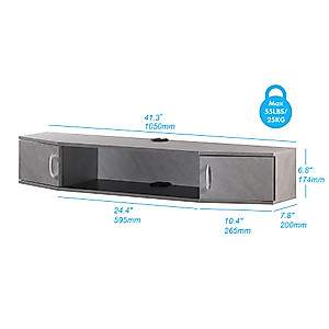 WAMPAT Floating TV Stand for 32-60 inch TVs,Floating TV Shelf for TV Wall Mounted, Modern Floating Entertainment Center Media Console Shelf for Living Room, Bedroom,41'',Grey