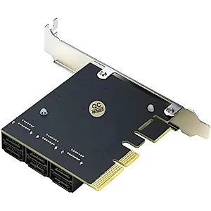 PCI-E SATA Expansion Card 6 Ports PCIe x4 to SATA 3.0 6Gbps Expansion Controller Adapter Card with 6 SATA Cables and Low Profile Bracket, Non-Raid(ASM1166) (PCIE X4 SATA 6 Ports)