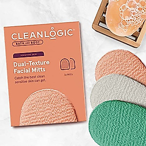 Cleanlogic Bath & Body Exfoliating Dual Texture Make Up Remover Mitt, Assorted Colors, 3 Count