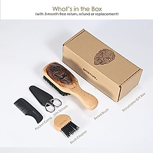 Beard Brush，BESTOOL Boar Bristle Beard Brush Comb Set for Men Wooden Beard Brush Grooming Kit for Growth, Styling, Smoothing, Makes a Great Gift for Him