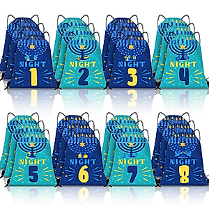 24 Pcs 8 Nights of Hanukkah Gift Bags Drawstring Countdown Calendar Goodies Bag Hanukkah Bag Dreidel Menorah Treat Bags for Kids Jewish Chanukah Wedding Bridal Shower Birthday Decorations