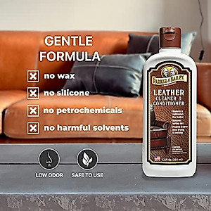 PARKER & BAILEY LEATHER CLEANER & CONDITIONER – Restores & Conditions Leather, Cleaner For Upholstery or Car Interior, Car Leather Seat Cleaner, Faux Leather, Furniture, Handbags, Shoes & More 12oz