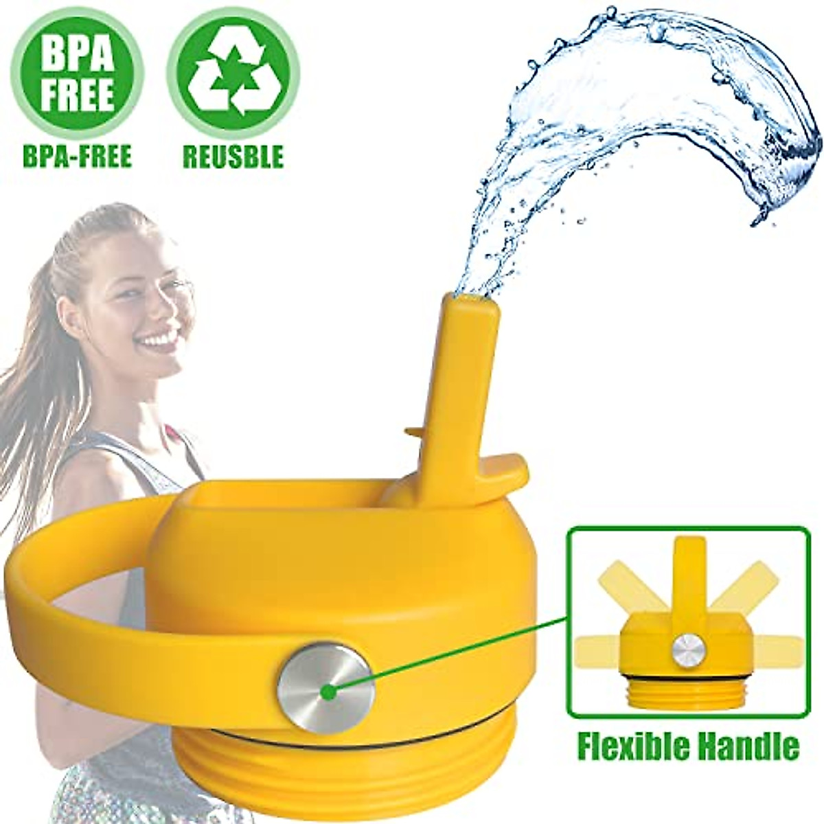 Straw Lid for YETI Rambler Jr. 12 oz Kids Bottle and Rambler 12 18 26 36 64 oz Bottle, Flexible Handle with Straw for Lid and Top Accessories Replacement