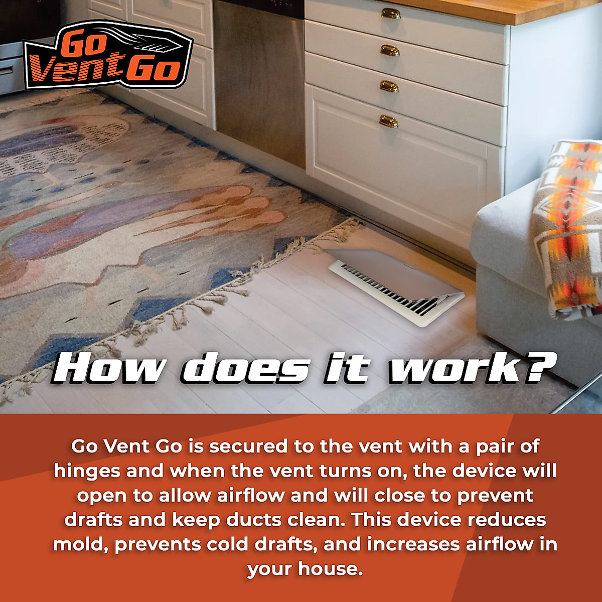 2 Pack GoVentGo Vent Deflector for Floor Registers - Register NOT Included - Opens & Closes Automatically (2 Pack, Size 2x10)