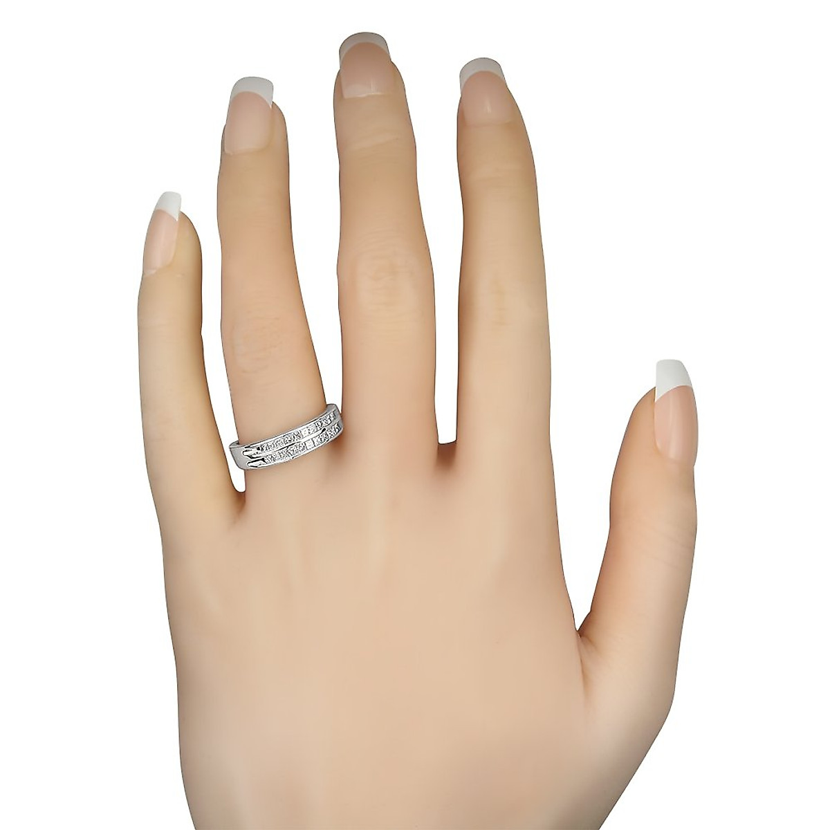 Beyond Brilliance 1/2 Carat Diamond, Channel-Set 14K White Gold Princess Cut Diamond Double Row Bridal Wedding Band Ring (I-J, I1-I2)