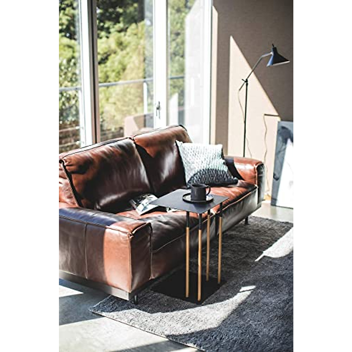 YAMAZAKI Home Metal and Wood Sliding Sofa C End Coffee Tray Laptop Desk, Modern Bedside Or Living Room Small Accent Table | Steel, One Size, Black