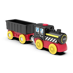 Battery Operated Locomotive Train, Magnetic Train Toy for Wooden Tracks, Motorized Train Compatible with Thomas, Brio, Chuggington, Melissa & Doug