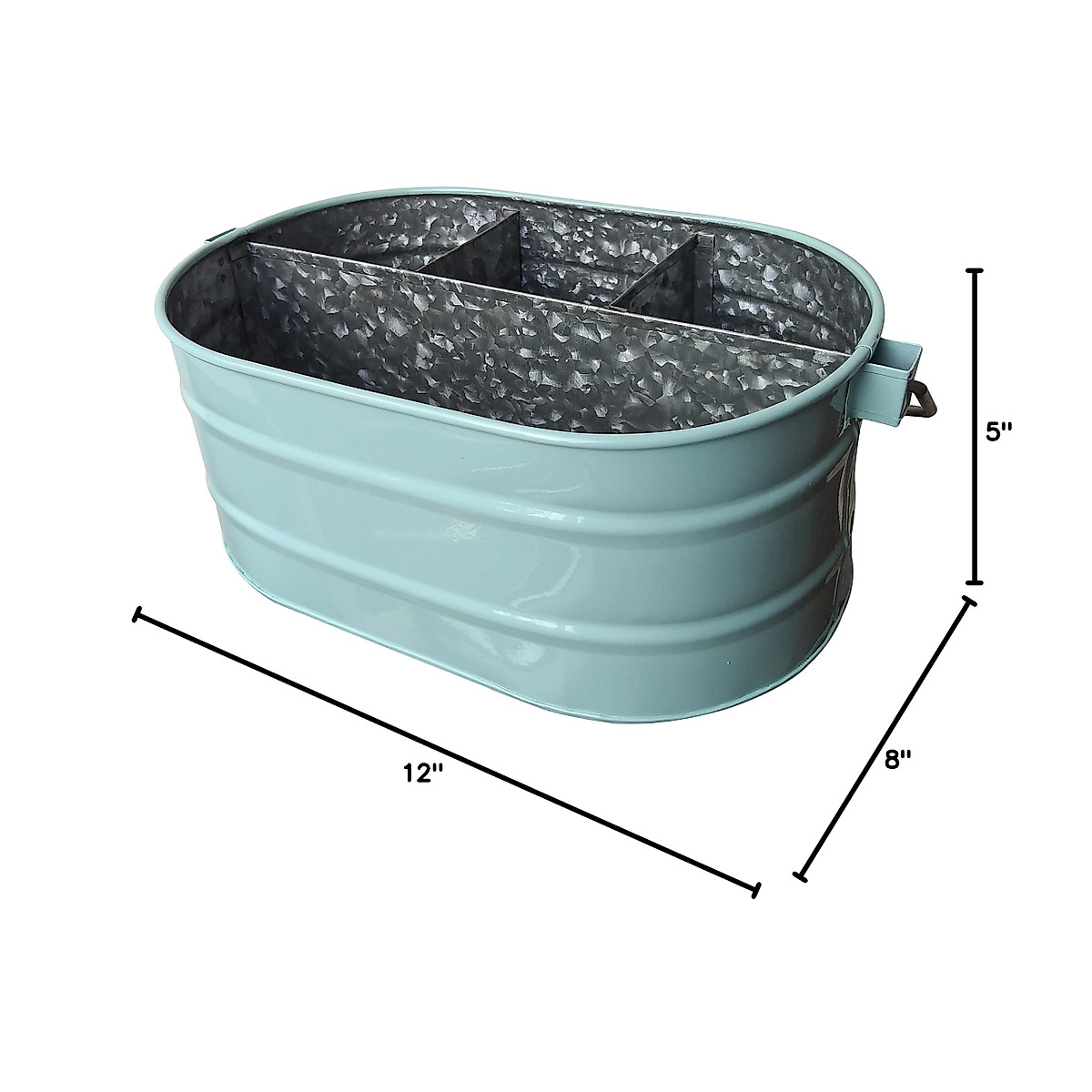 Homebia Designs Galvanized Metal Caddy with 4 Compartments, Rustic Farmhouse Kitchen Indoor Outdoor Picnic Utensil Holder, Multipurpose Storage Bin, Metal Garden Planters - 12 Inch - Aqua