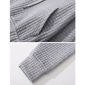 Gihuo Hoodies for Women Casual Waffle Cropped Sweatshirt Long Sleeve Drop Shoulder Drawstring Pullover Trendy Tops 2 Pockets (LightGrey-M)