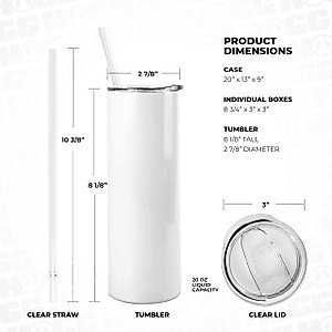 Hogg 20 oz Sublimation Tumblers (9 Units), Sublimation Blanks, Bulk Tumblers with Lids and Straws, 20oz Skinny, Blank Cups