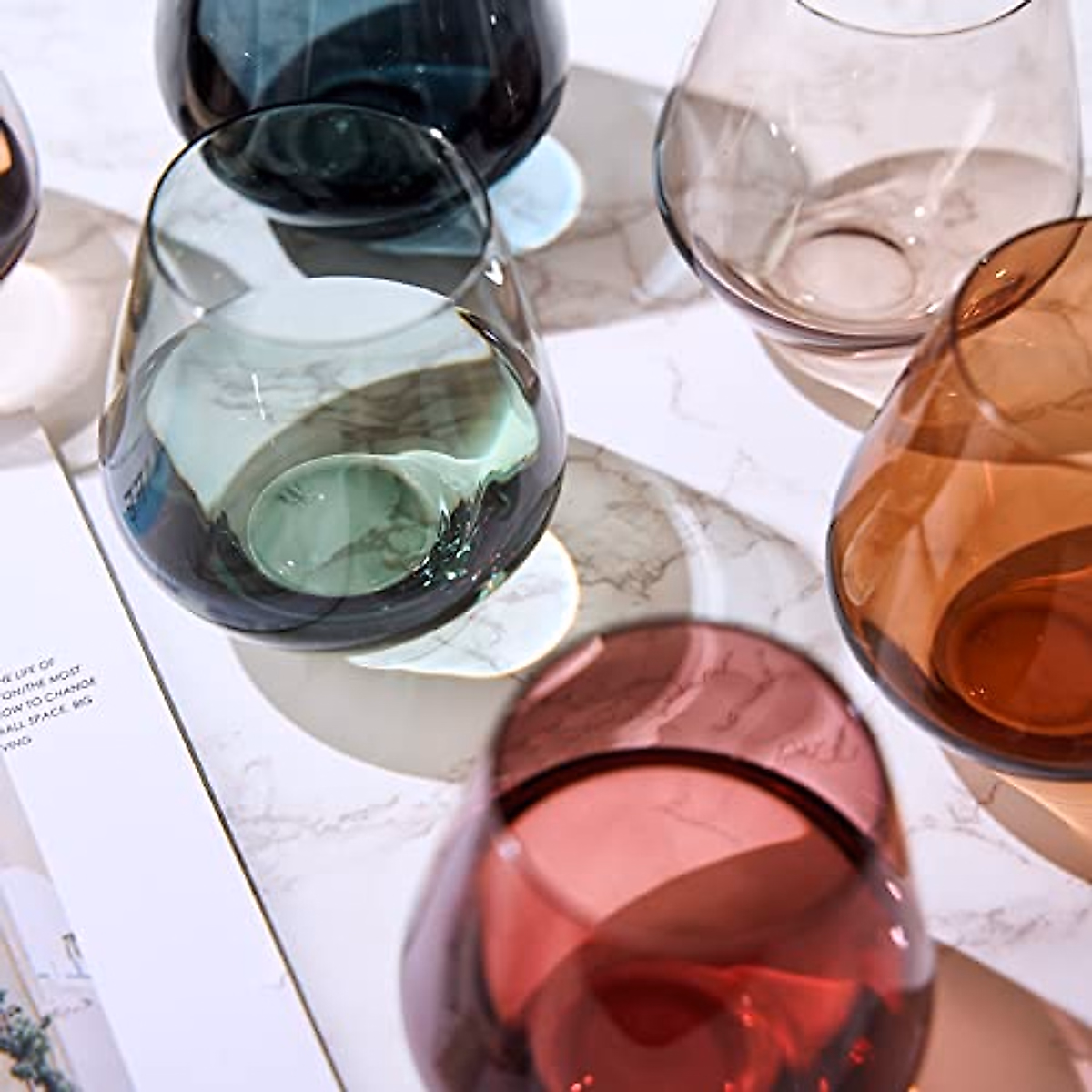 Colored Wine Glasses Set of 6 Crystal, Gift For Her, Him, Wife, Friend, Mom - Luxury Multi Color Glassware Large 16 oz Glasses, Unique Italian Style Tall Drinkware - Dinner, Color Beautiful Glassware