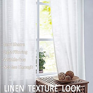 FMFUNCTEX White Sheer Curtains for Living Room 72" Linen Textured Privacy Window Curtain Set for Bedroom 52”w x 2 Panels Grommet Top
