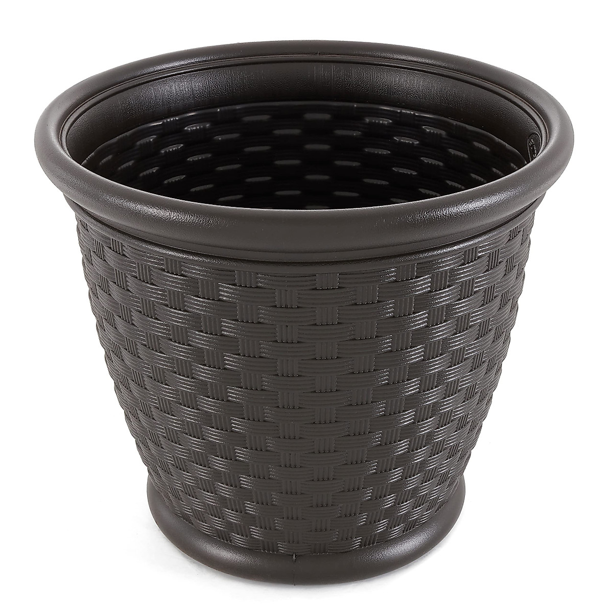 Suncast Sonora 18 Inch Lightweight Durable Plastic Wicker Decorative Flower Planter Pot for Yard, Garden, Indoor or Outdoor Use, Brown