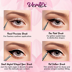 Eyeliner Brush Fine Angled Set - For Liquid Gel Liner Applicator Bent Stencils Thin Pencil Pen Real Small Sharpener Angle Wing Tips Firm Makeup Brushes Black Stamp Winged Kit Flat Waterproof Cat Eye