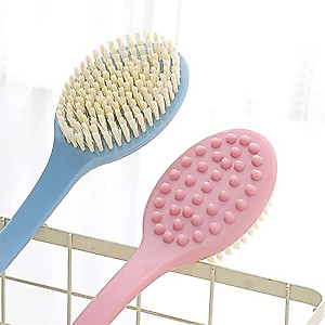 INGVY Dry Brushing Body Brush Long Handle Bath Brush Soft Body Scrubber Shower Exfoliating Scrub Exfoliator Skin Massager Cleaning Brush Bathroom Accessories (Color : Pink)
