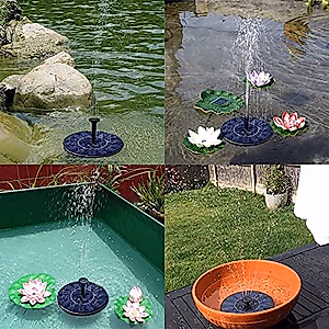 Floating Solar Fountain Pump,Circle Solar Powered Bird Bath Fountain Free Standing Solar Pond Pump with 1200mah Battery Backup,6 Nozzles Solar Fountain for Aquarium Outdoor Garden-Black 18cm(7inch)
