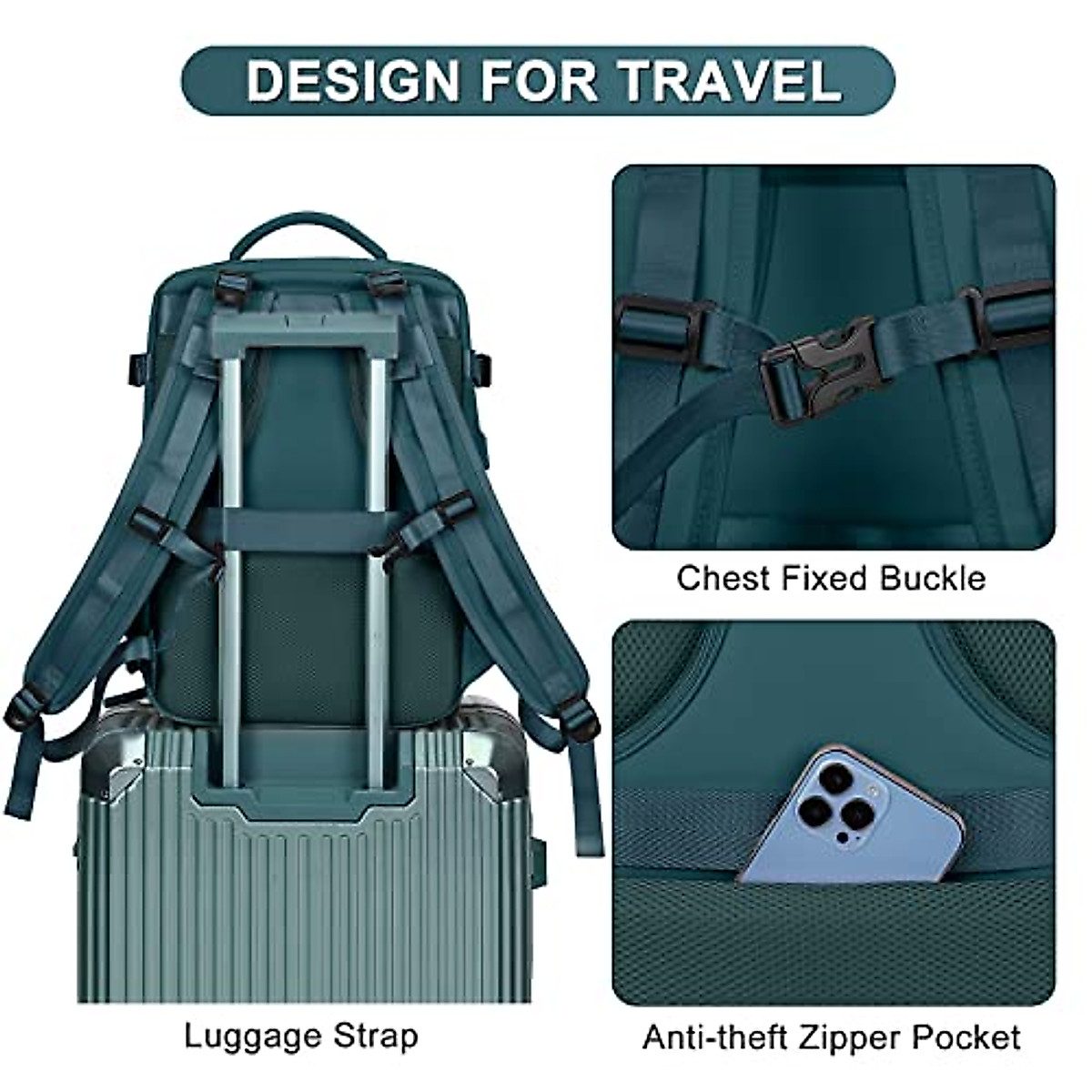 coofay Travel Backpack For Women Men Airline Approved Carry On Backpack Flight Approved Waterproof Sports Luggage Backpack Casual Daypack Small Hiking Backpack Peacock Blue
