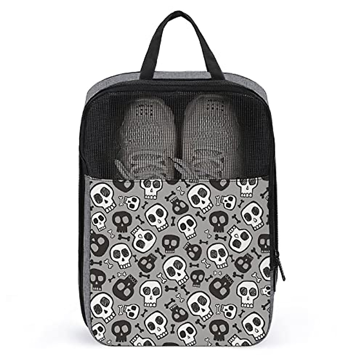 Frcavbin Skulls And Bones Halloween Travel Shoe Bag Shoes Carrier with Handle and Zipper Foldable Shoe Puches Organizer for Home storage School starts
