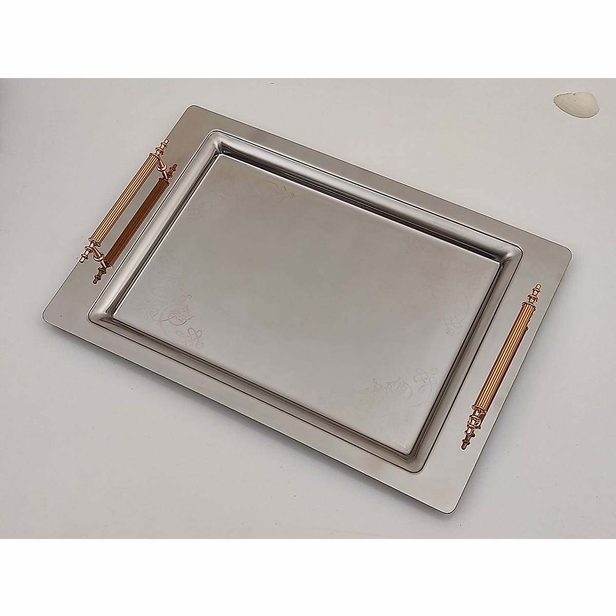 Candymosa Silver Serving Tray with Handles (18”x12”) - Stainless Steel Serving Tray for Drinks and Food - Silver Tray Decorative - Ideal as a Coffee Tray, Bar Tray, Silver Platter or Turkish Tray