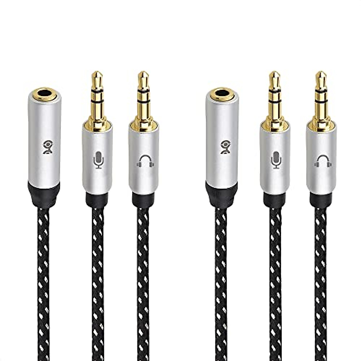 Cable Matters 2-Pack 3.5mm Female to Dual Male Headphone Mic Splitter Cable (3.5mm Headset Splitter) - 0.2m / 10 Inches