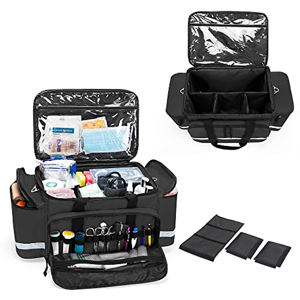 Damero First Aid Medical Bag, Medical Trauma Bag Empty with 2 Removable Pouches and Dividers, Ideal for EMT, EMS, Paramedics, Black