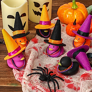 Wettarn 24 Pcs Halloween Rubber Ducks Mini Duck Bath Small Duck with Mini Felt Witch Hats and Metal Ball Beads Chain for Boys Girls Party Favors DIY Craft Goodie Bag Fillers(Colorful Duck)