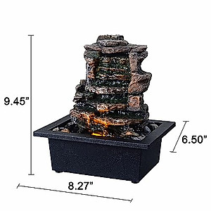 GOSSI Home Décor Waterfall Meditation Fountain Indoor Tabletop Many Natural River Rocks Decorated Office Home Table Fountion with LED Lights (22103)